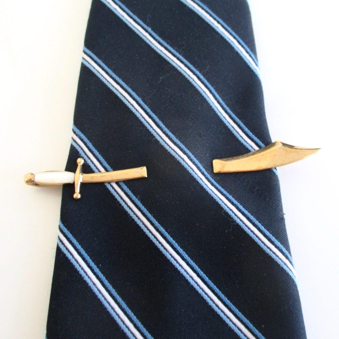 Gold SWORD Tie Bar / Tie Clasp / Tie Clip - Vintage Swank W/ Pearl ...