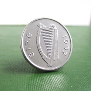 EIRE Ireland Coin Tie Tack / Lapel Pin - Repurposed Vintage Silver Tone ...