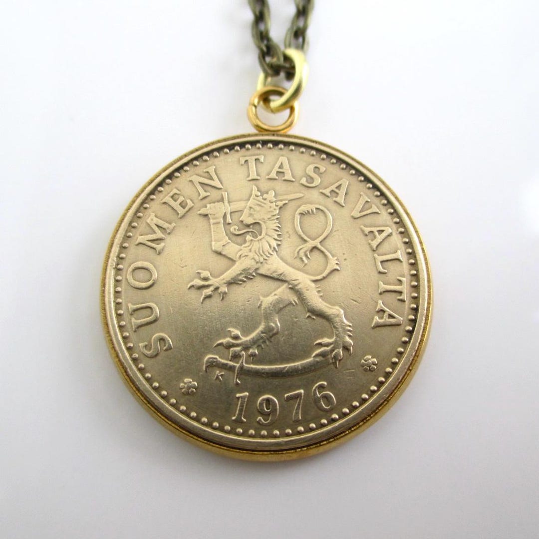 Finland Coin Pendant Necklace - Repurposed Vintage Finnish Gold Tone ...
