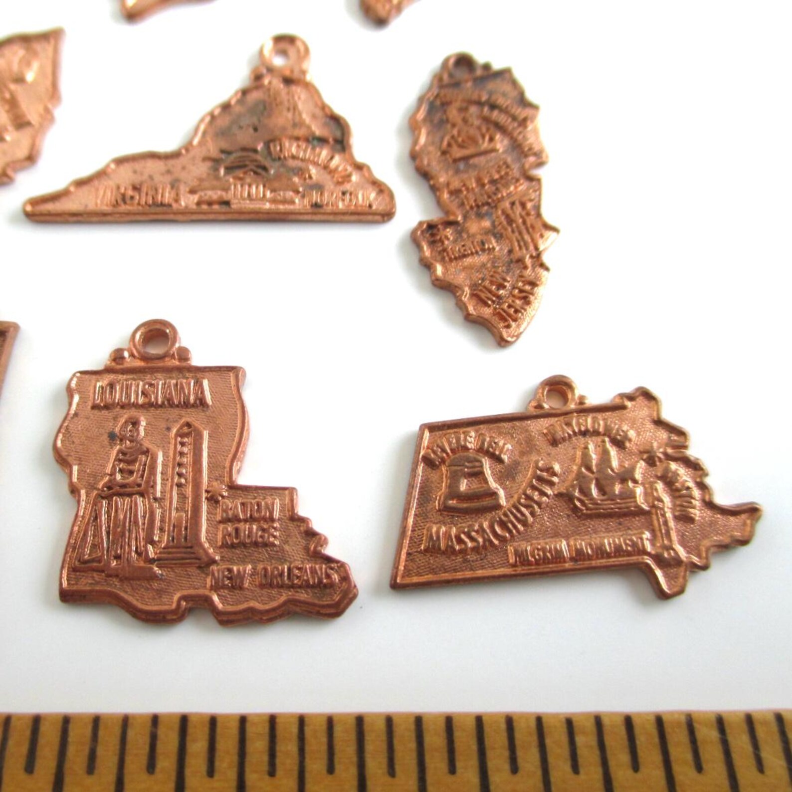 18 Solid Copper State Souvenir Travel Charms - Vintage Lot, All ...