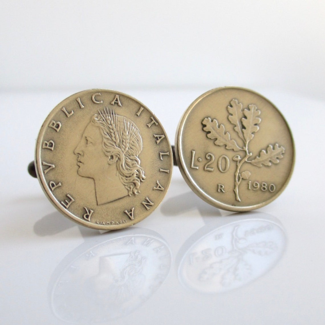 ITALY Coin Cuff Links Repubblica Italiana 20 Lire Repurposed - Etsy