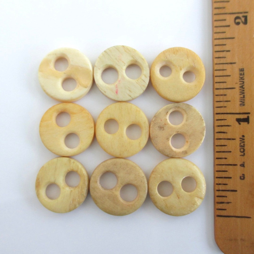 9 Antique Bone Buttons - Vintage Two Hole Eye Shape, 14mm (about 9/16") Diameter Size - Etsy