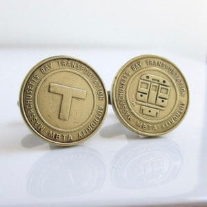 BOSTON T Token Cuff Links Repurposed Vintage Brass MBTA | Etsy