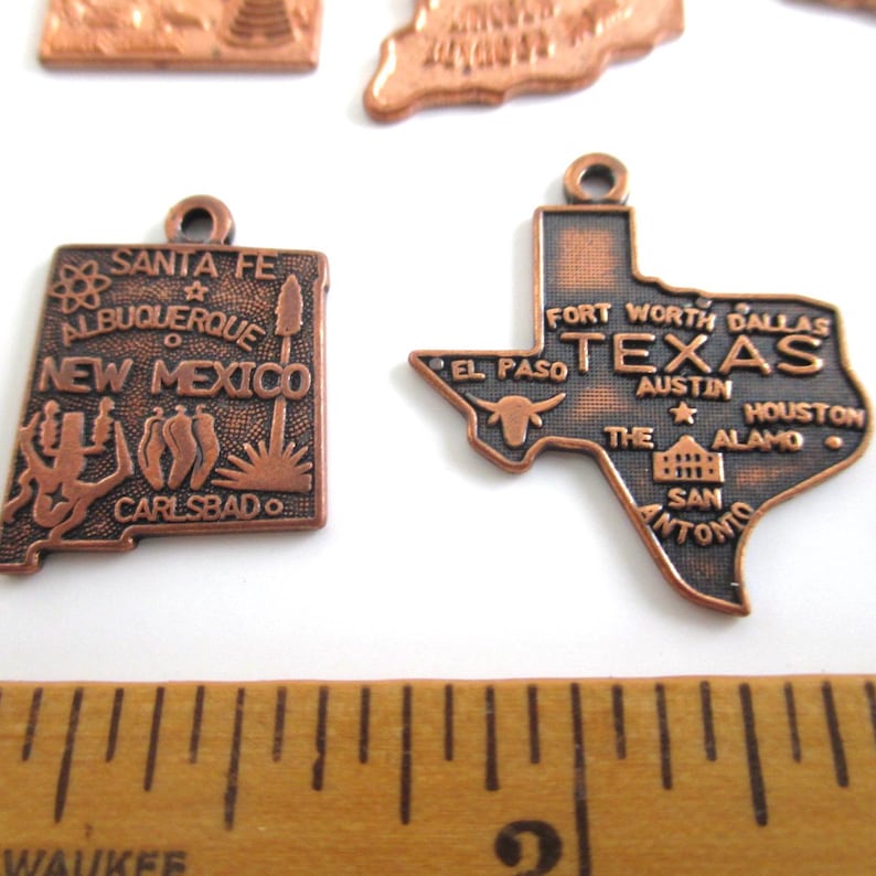 18 Solid Copper State Souvenir Travel Charms - Vintage Lot, All ...
