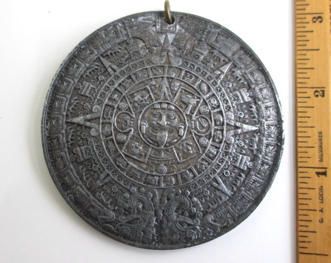 Big & Heavy Aztec Calendar Pendant or Hanging Ornament - Vintage Mexico ...