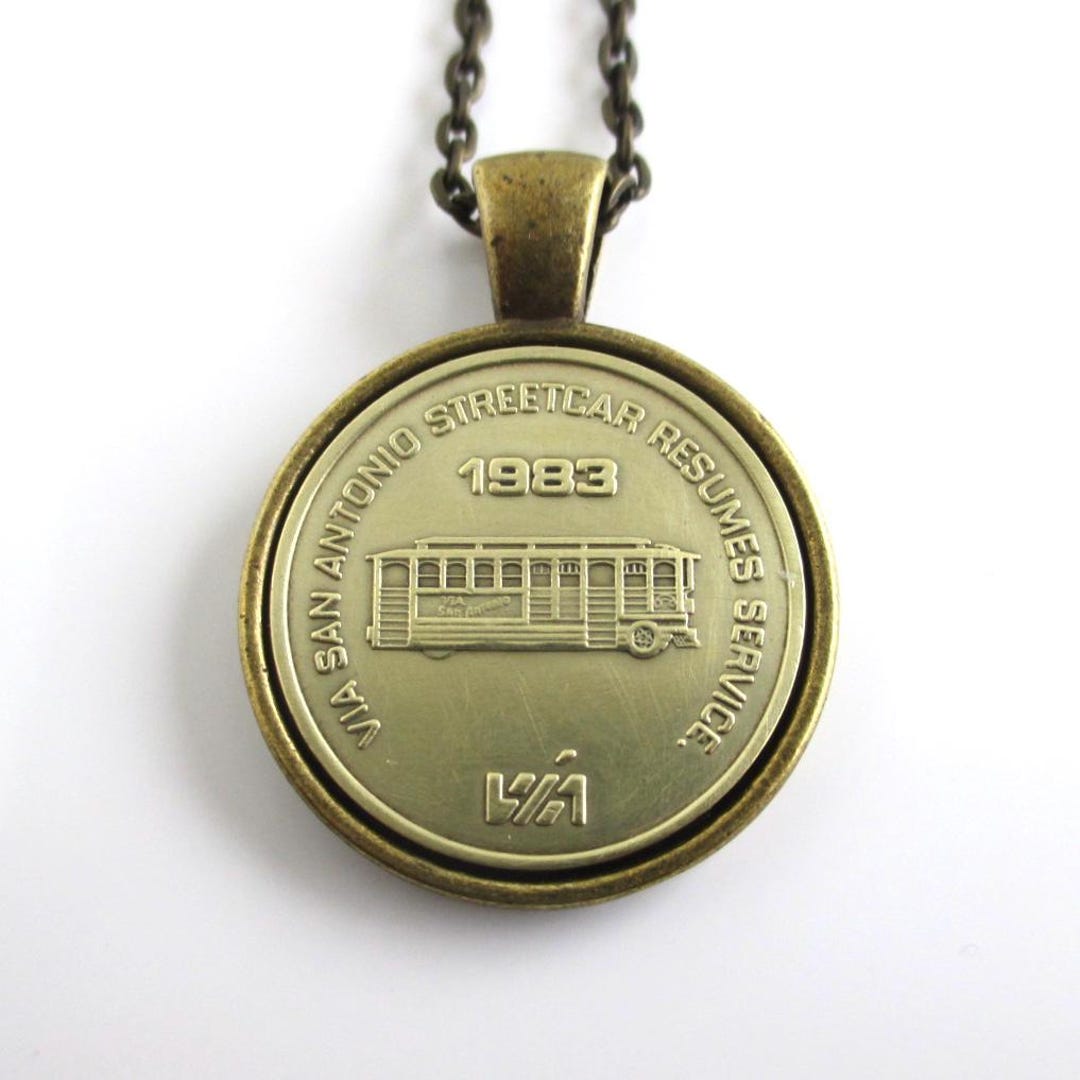 SAN ANTONIO Streetcar Token Necklace - Repurposed 1983 Transit Token ...
