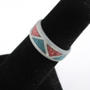 Red & Blue Stone Inlay Band Ring - Vintage Southwest Dark Silver Tone ...