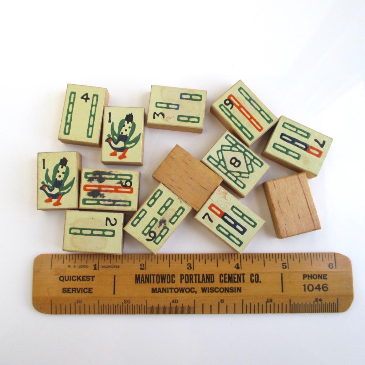 Mah Jong Tiles - Wood W/ Painted Labels - Vintage Ma Jiang / Mahjong ...