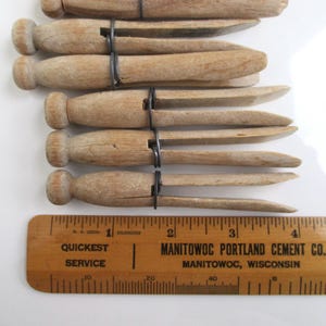 10 Round Wooden Clothes Pins W/ Metal Wire Bands Vintage, 3 7/8 Long ...