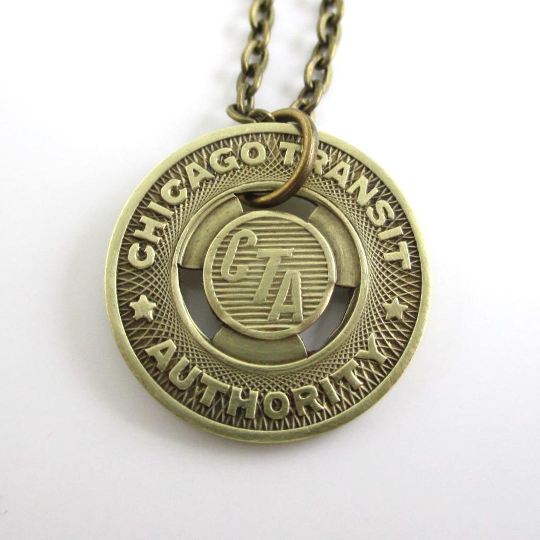 CHICAGO CTA Transit Token Necklace Repurposed Vintage 1950's Gold Tone ...