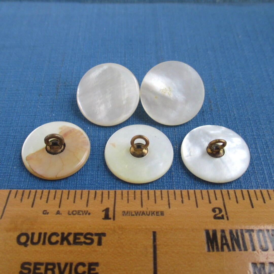 5 Pearl / Abalone Buttons & Metal Shanks Vintage / Antique, 18mm 11/16 ...