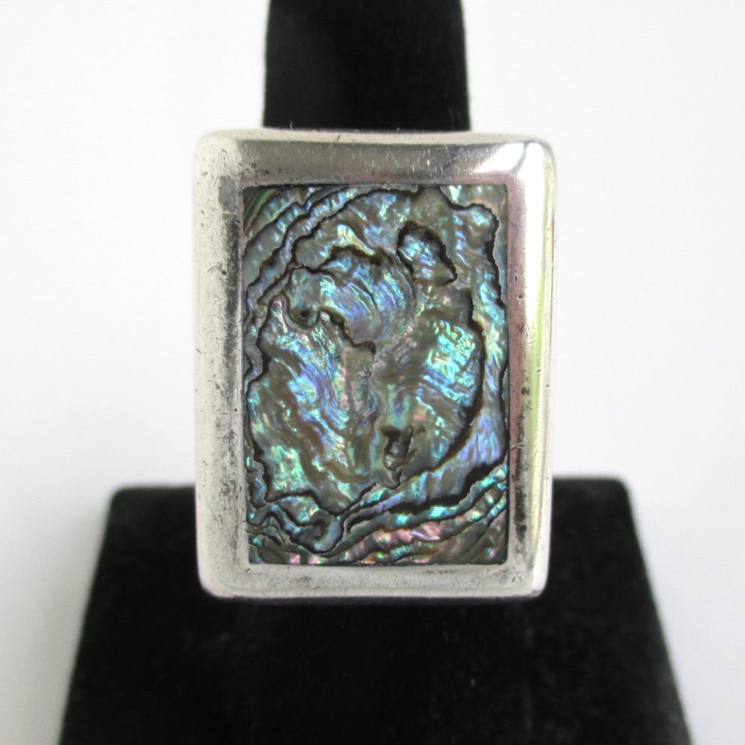 Big & Heavy Sterling Silver Abalone/pearl Ring - Vintage, Adjustable Size (unpolished) 18.0 ...