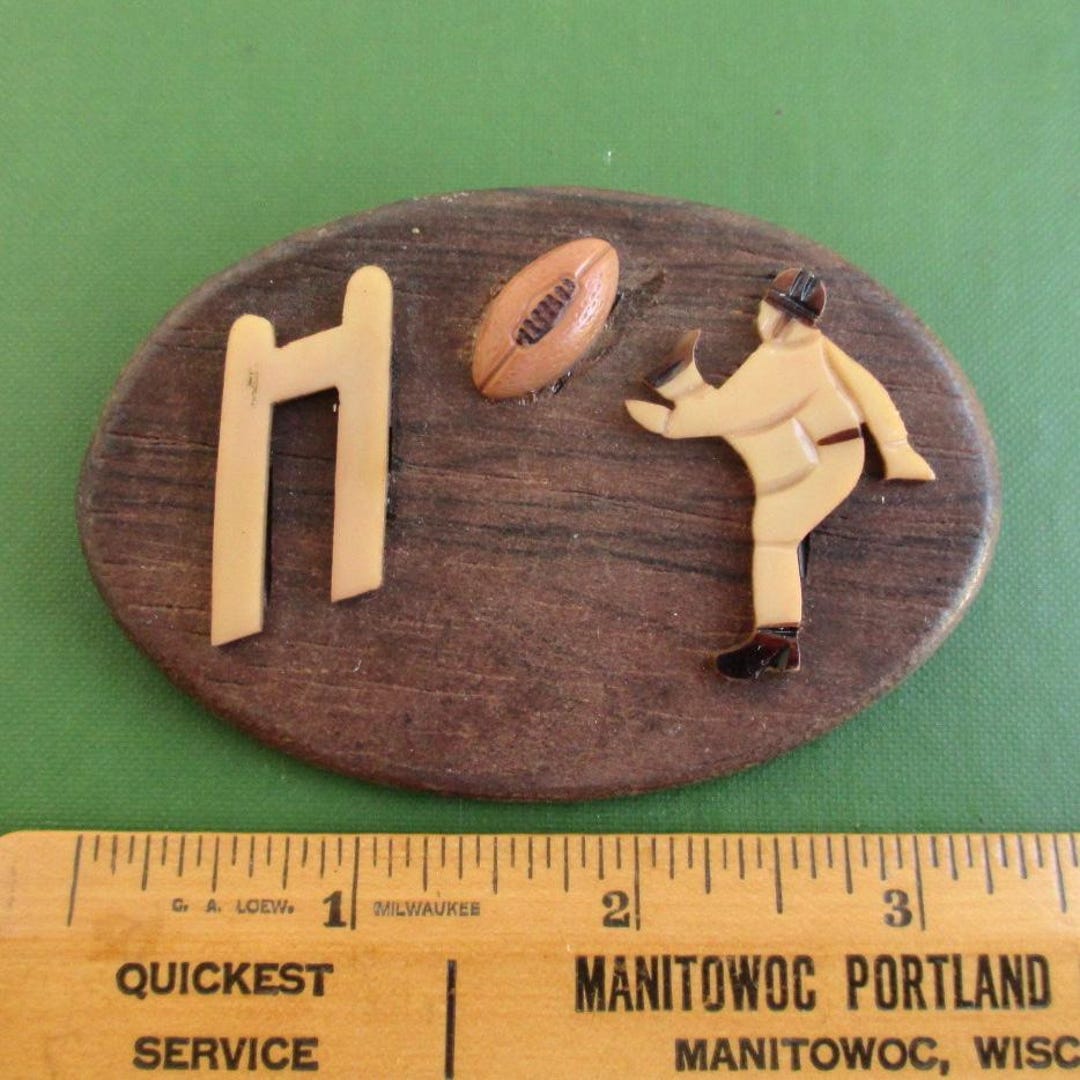 Antique Football Pin / Brooch - Vintage, Celluloid & Wood (big 3 3/8 ...