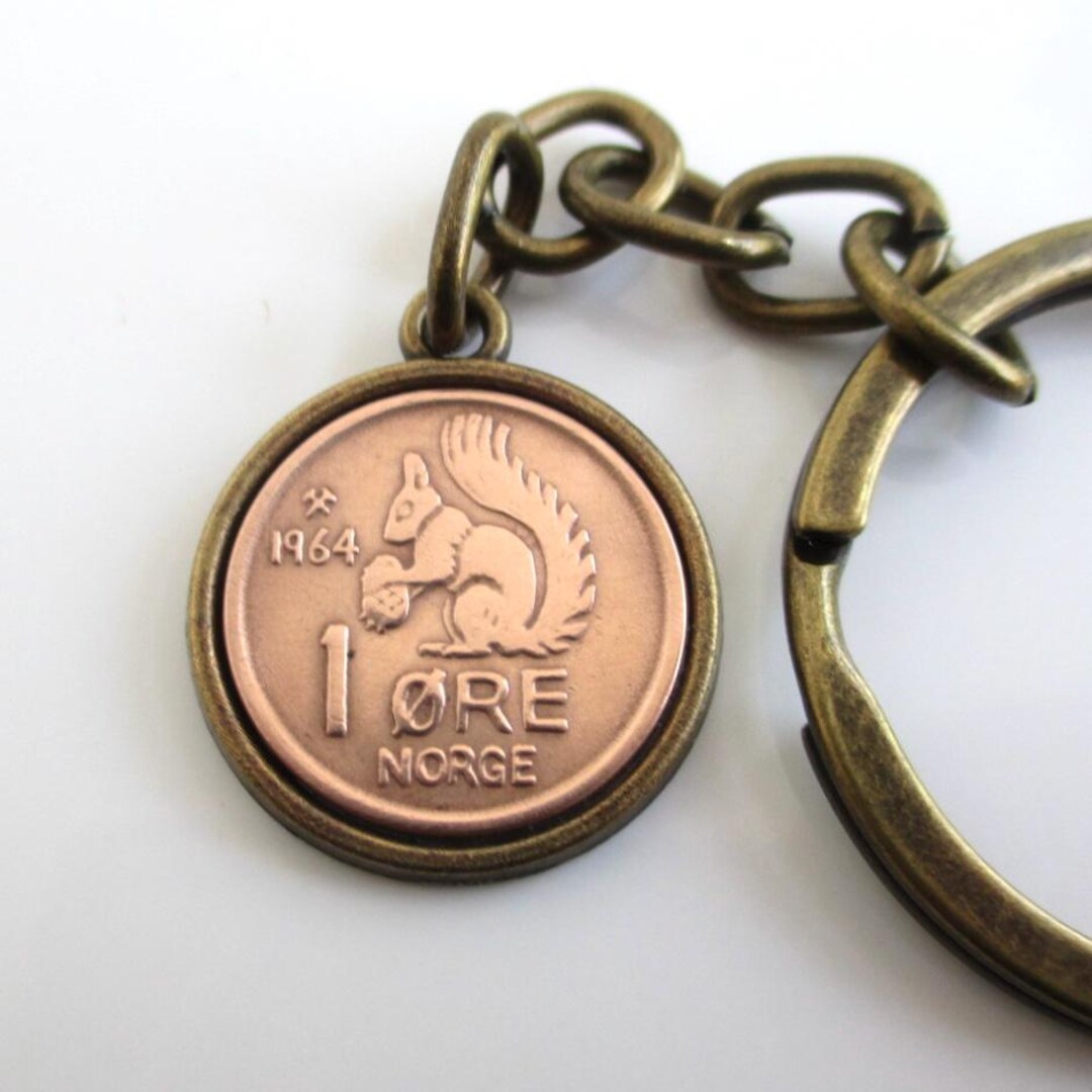 NORWAY Coin Key Chain - Repurposed Vintage Norge Squirrel Coin Keychain ...