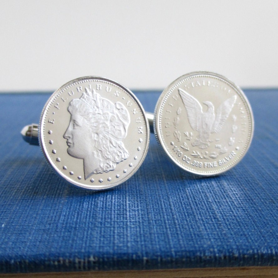 999 Silver Coin Cuff Links Repurposed Morgan Dollar Design | Etsy