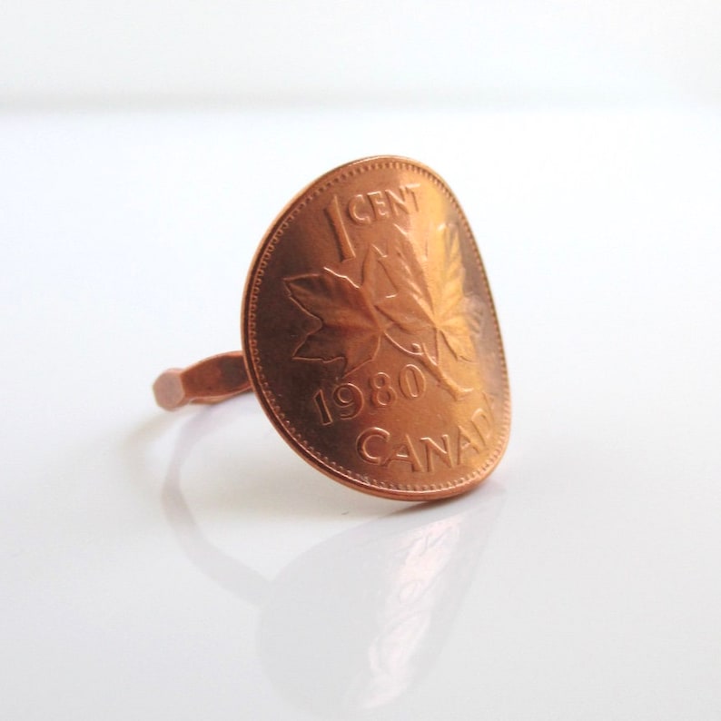 Canada Maple Leaf Penny Ring Vintage Handmade Repurposed | Etsy