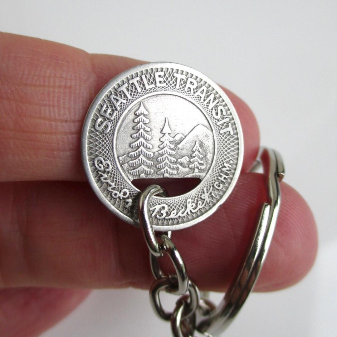 SEATTLE Transit Token Keychain - Repurposed Vintage Large Size Silver ...