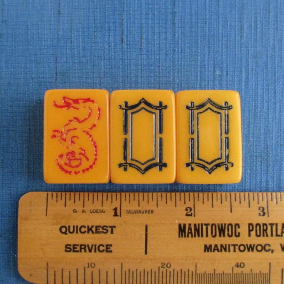 3 Bakelite Mah Jong Tiles - Vintage Ma Jiang / Mahjong / Mah Jongg Bai ...