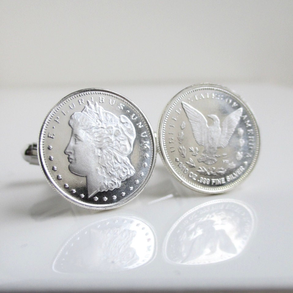 999 Silver Coin Cuff Links Repurposed Morgan Dollar Design | Etsy