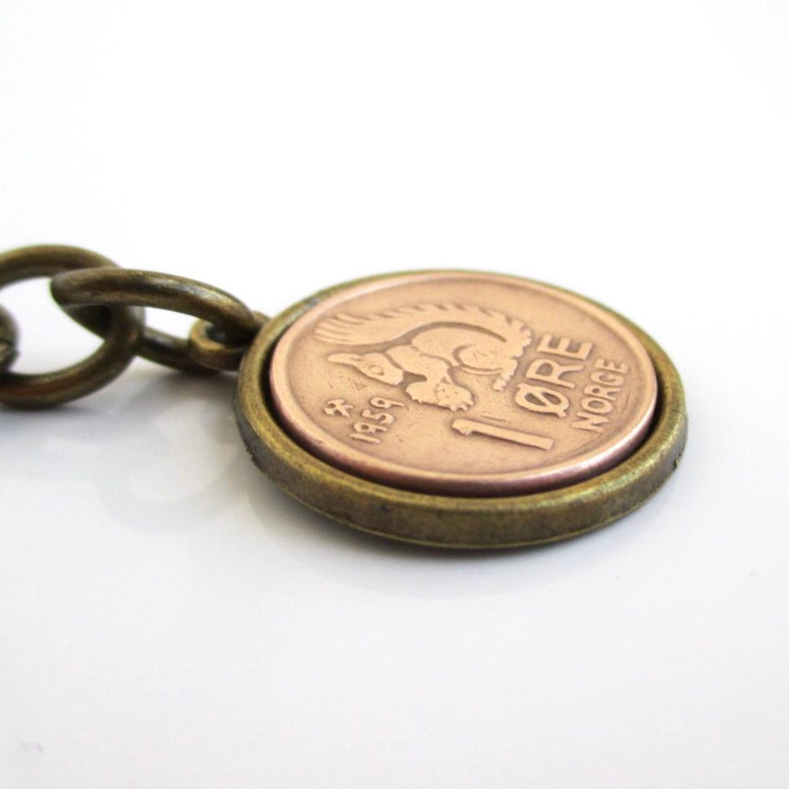 NORWAY Coin Key Chain - Repurposed Vintage Norge Squirrel Coin Keychain ...