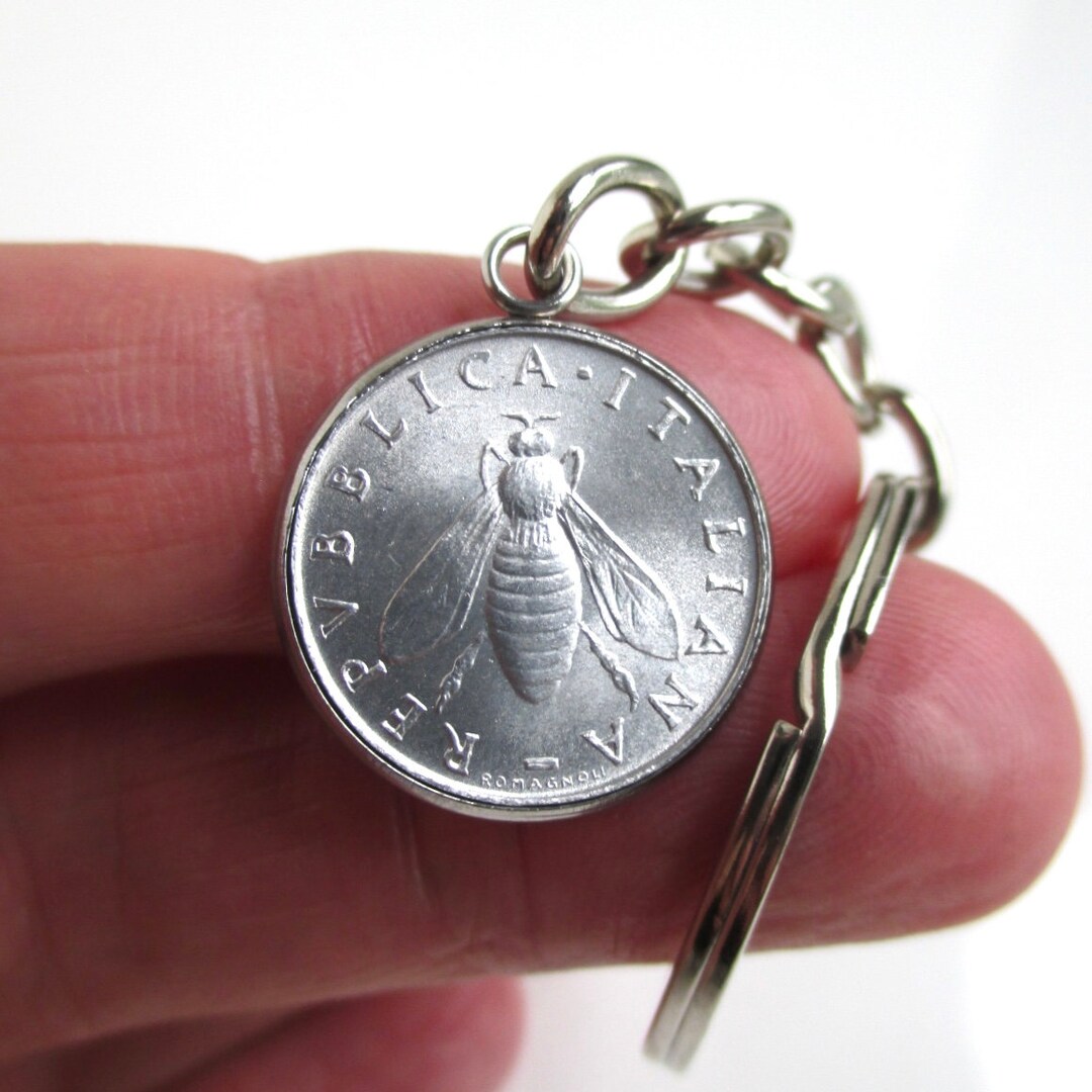 ITALY Coin Key Chain Repurposed Vintage 1950's Italia 2 Lira Silver ...