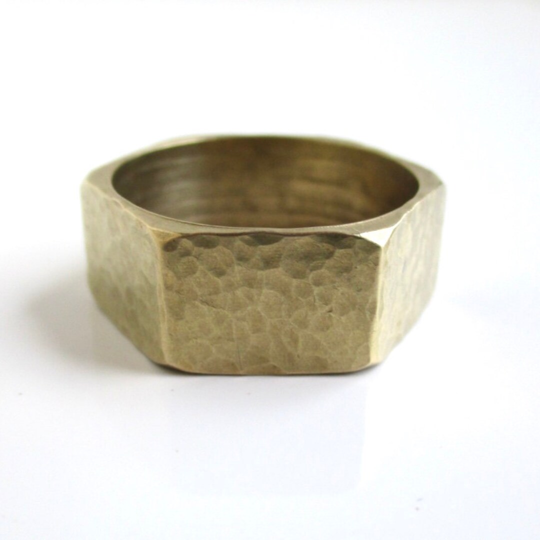 6 Sided Hand Hammered Solid Brass Men's Band Ring Big & - Etsy