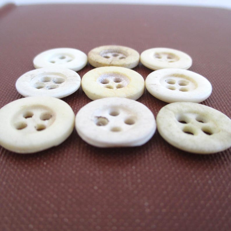 9 Antique Bone Buttons - Vintage 4 Hole Shape - 14mm (about 9/16 ...