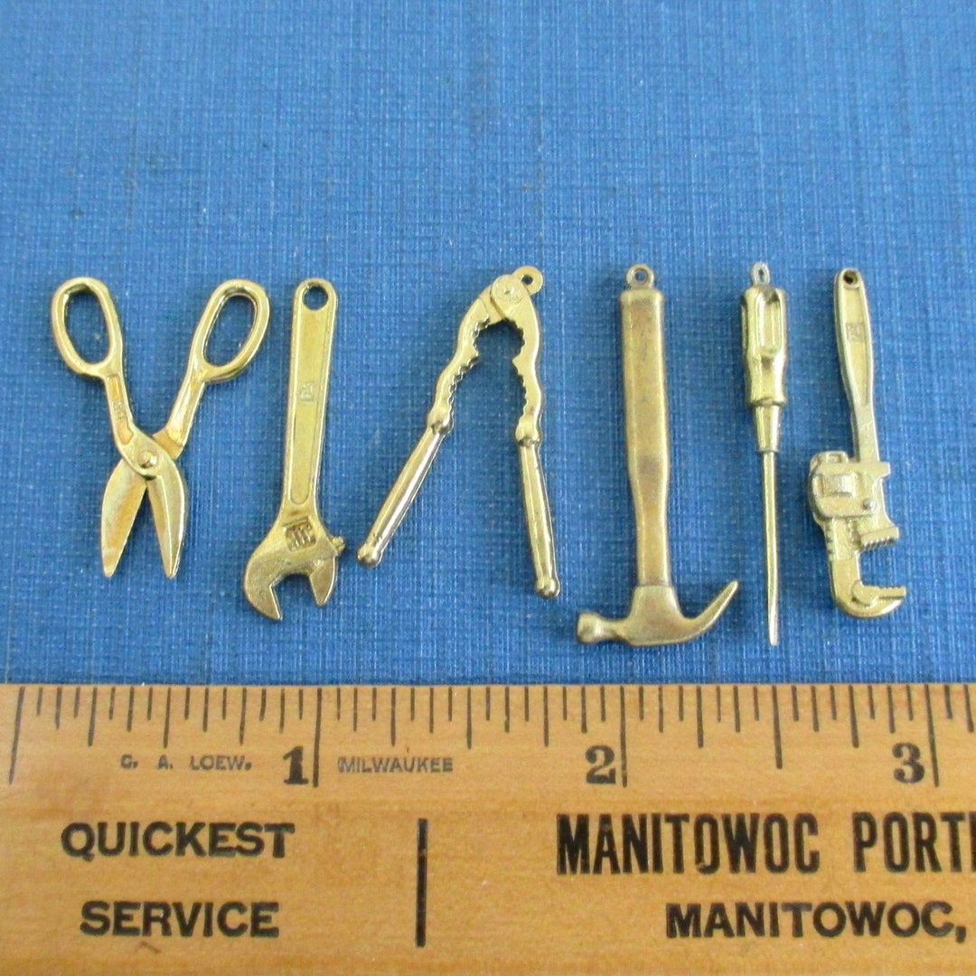 Intercast 6 Piece Miniature Tool Charm Set - Vintage, Gold Tone (sold ...