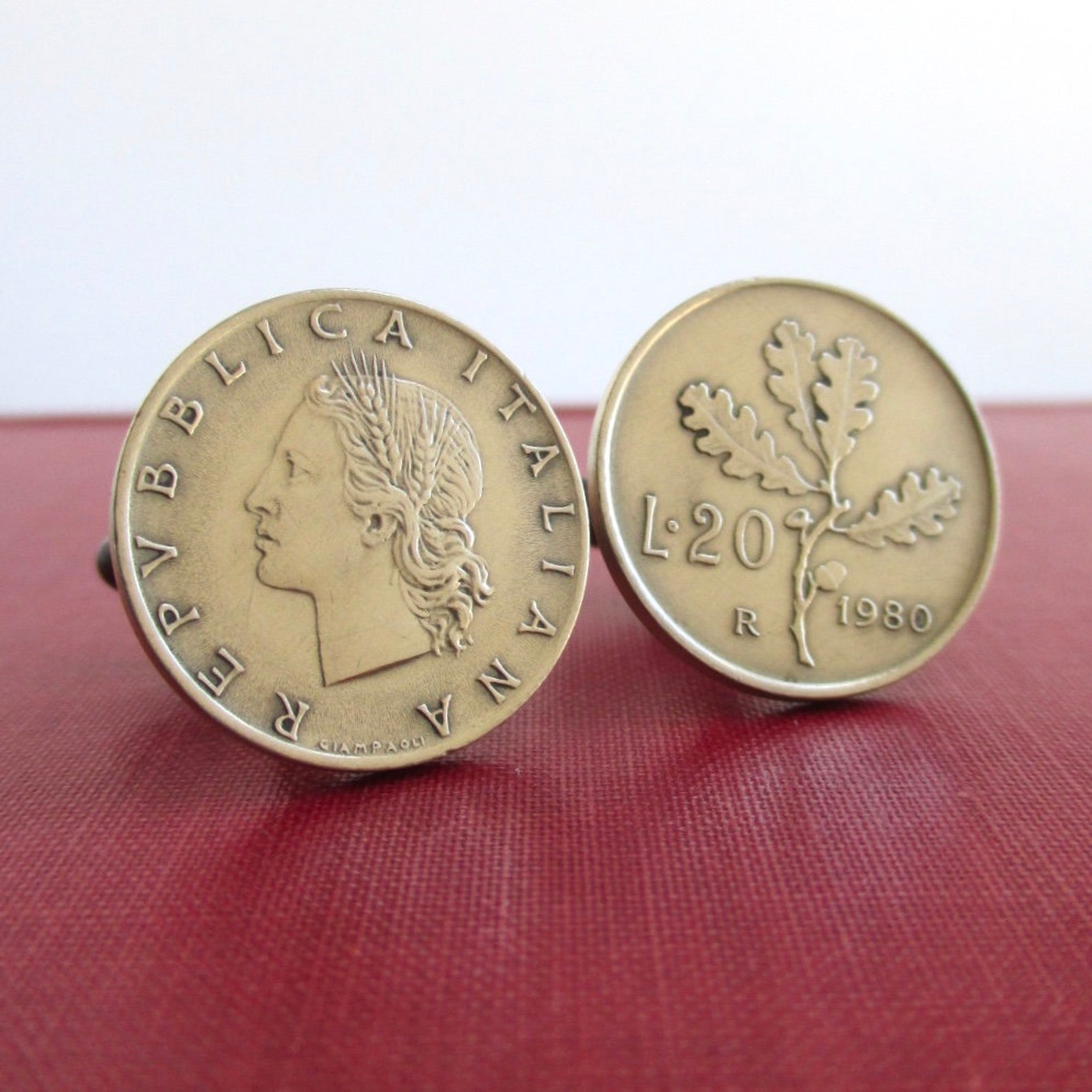 ITALY Coin Cuff Links Repubblica Italiana 20 Lire Repurposed - Etsy