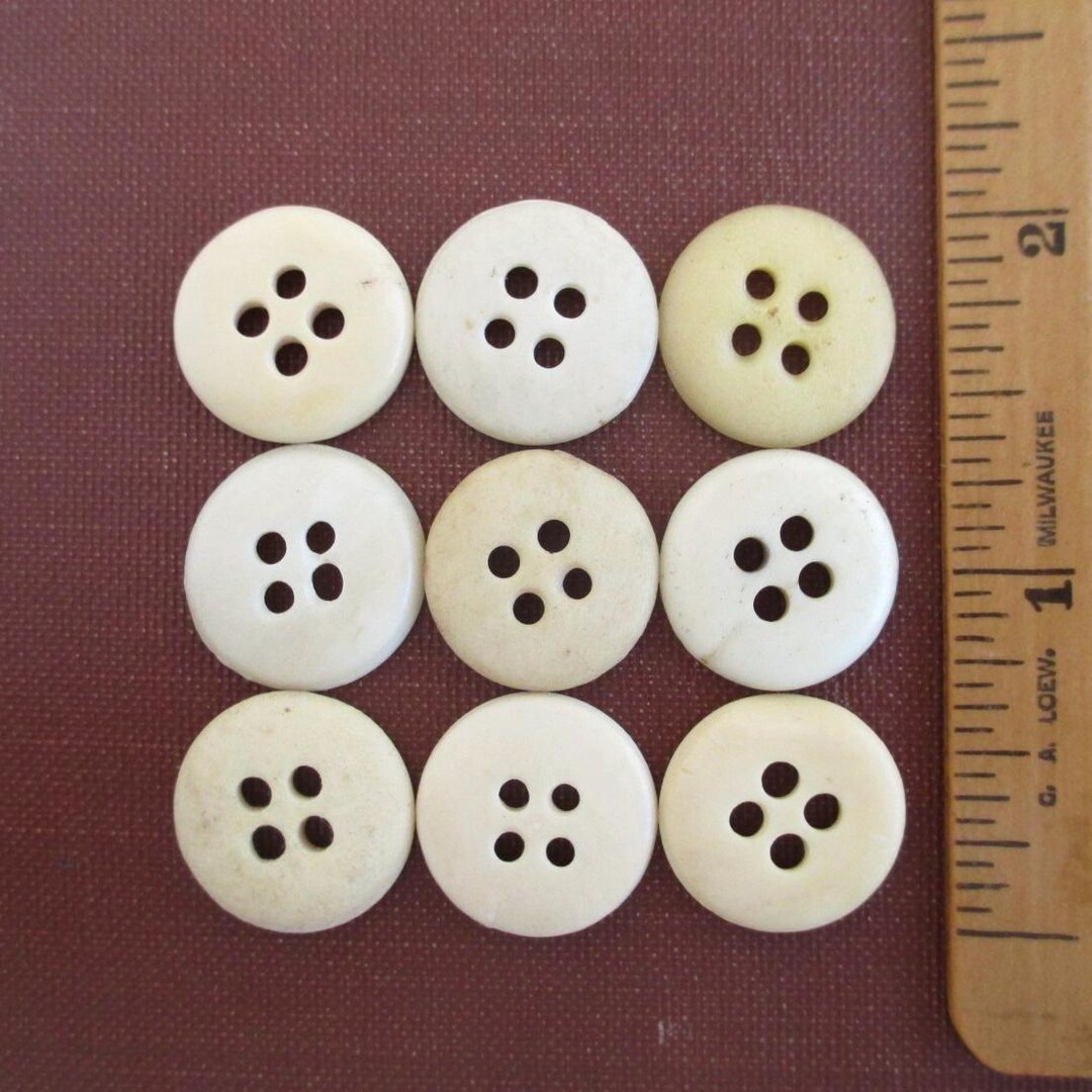 9 Large Antique Bone Buttons - Vintage 4 Hole, Larger 17mm or 11/16 ...