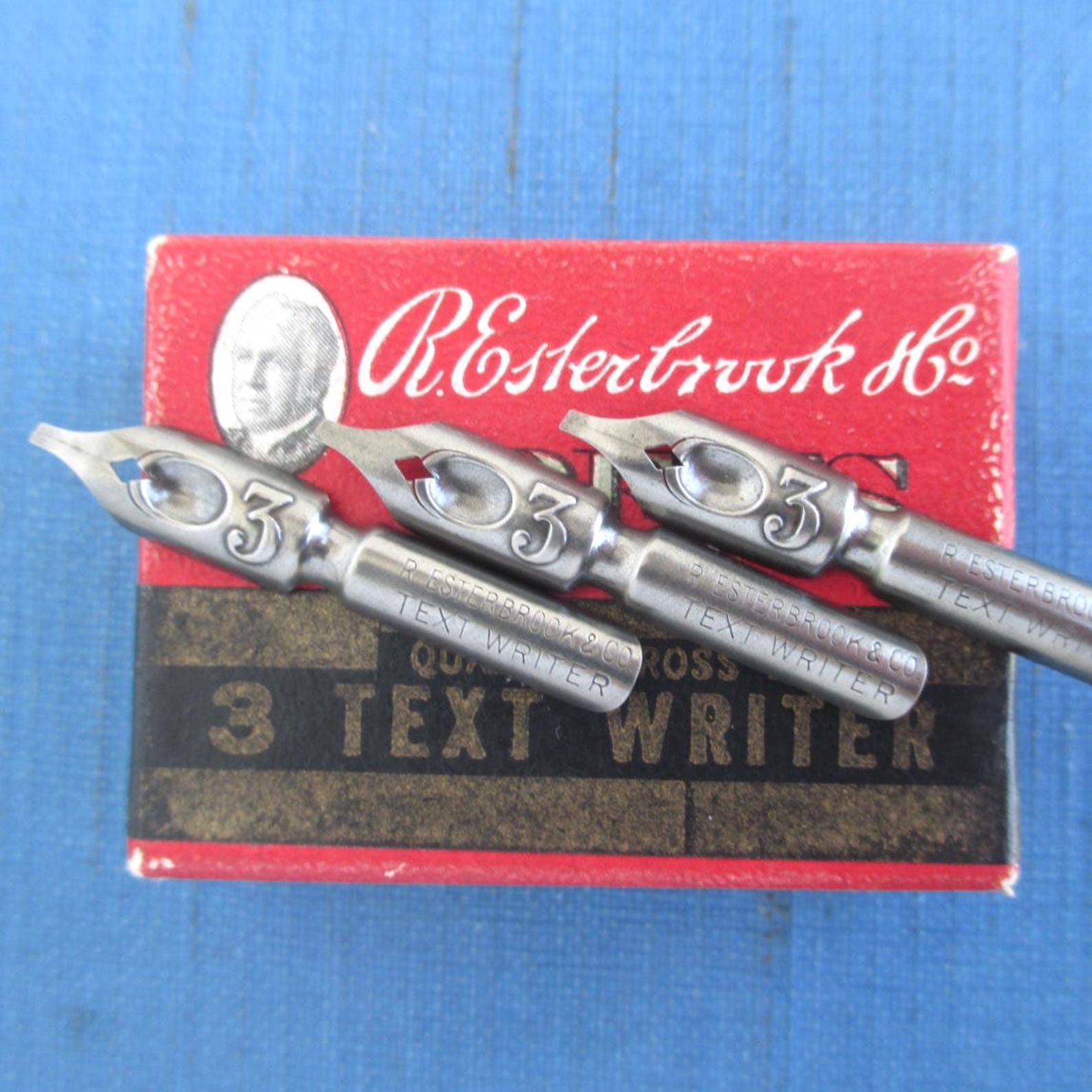 3 Vintage Esterbrook " Text Writer " Dip Pen Nibs - Unusual Stub Like ...