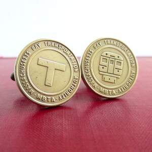 BOSTON T Token Cuff Links Repurposed Vintage Gold Tone MBTA - Etsy
