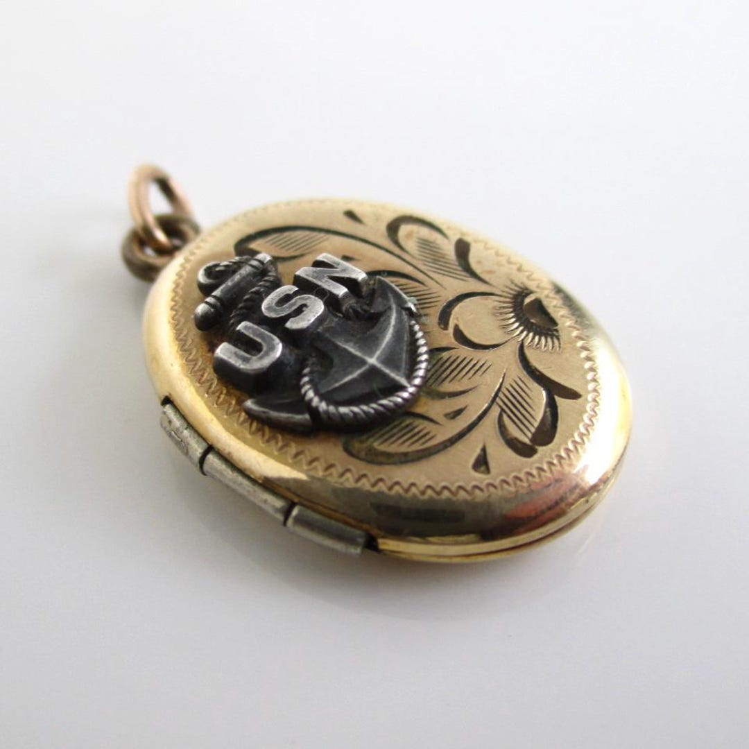 US Navy Gold Filled & Sterling Silver Picture Locket Pendant - Vintage ...