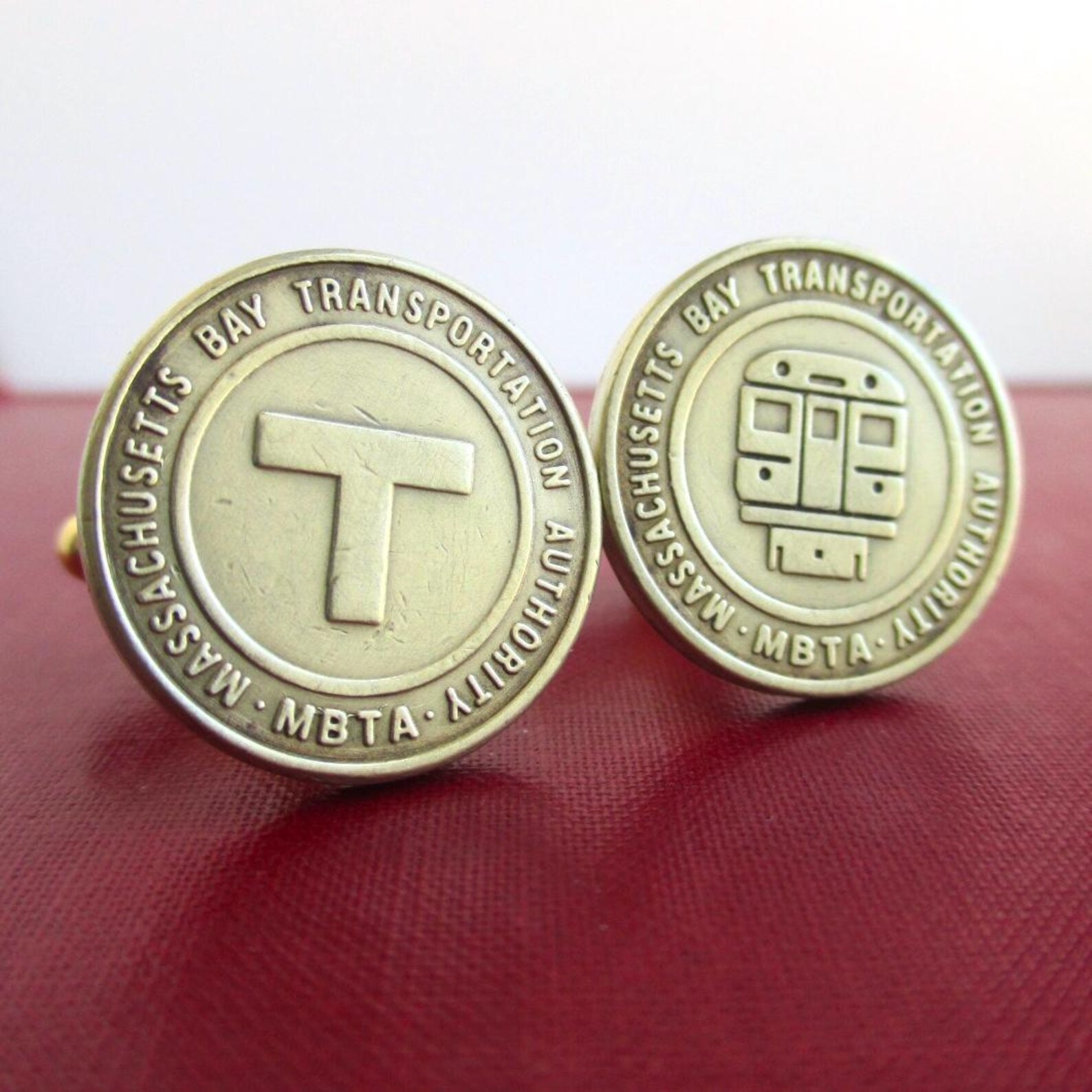 BOSTON T Token Cuff Links - Repurposed Vintage Gold Tone MBTA Coins ...