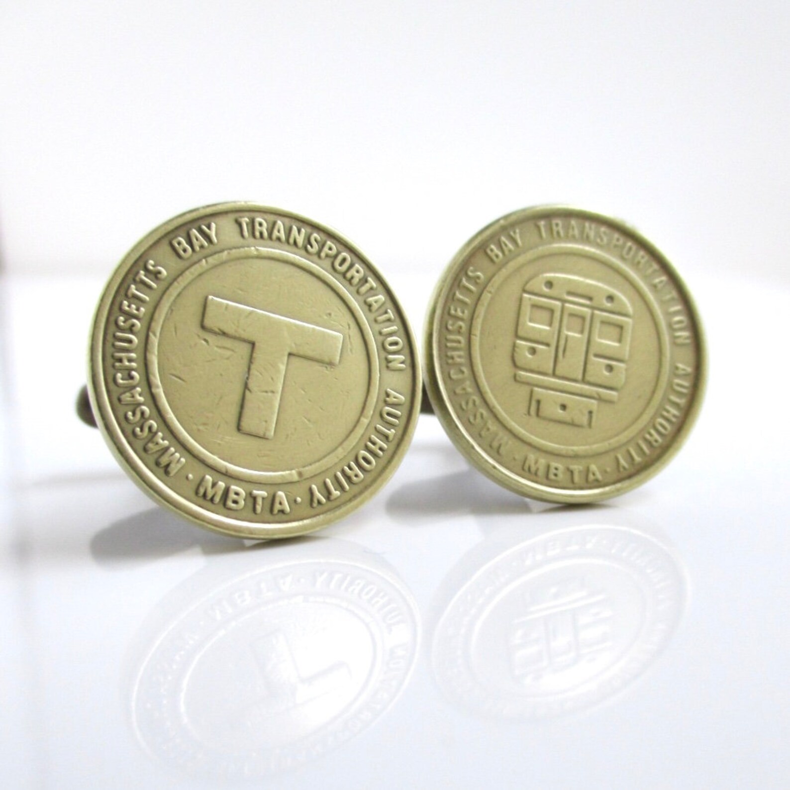BOSTON T Token Cuff Links Repurposed Vintage Brass MBTA - Etsy