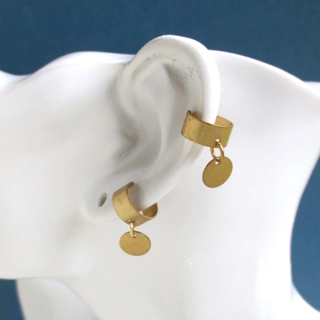 2 Solid Brass Ear Cuffs Gold Tone Dangle Cuff Earrings sold - Etsy
