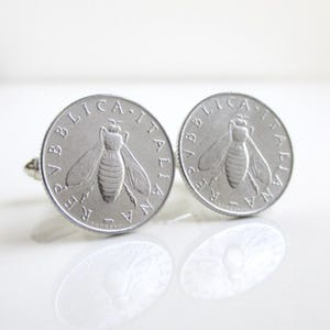 ITALY Bee Coin Cuff Links Repurposed Vintage 1950's Uncirculated Italia ...