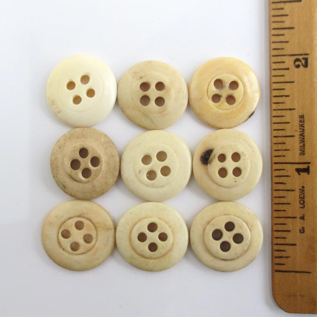 9 Large Antique Bone Buttons - Vintage 4 Hole, Larger 17mm or 11/16 ...