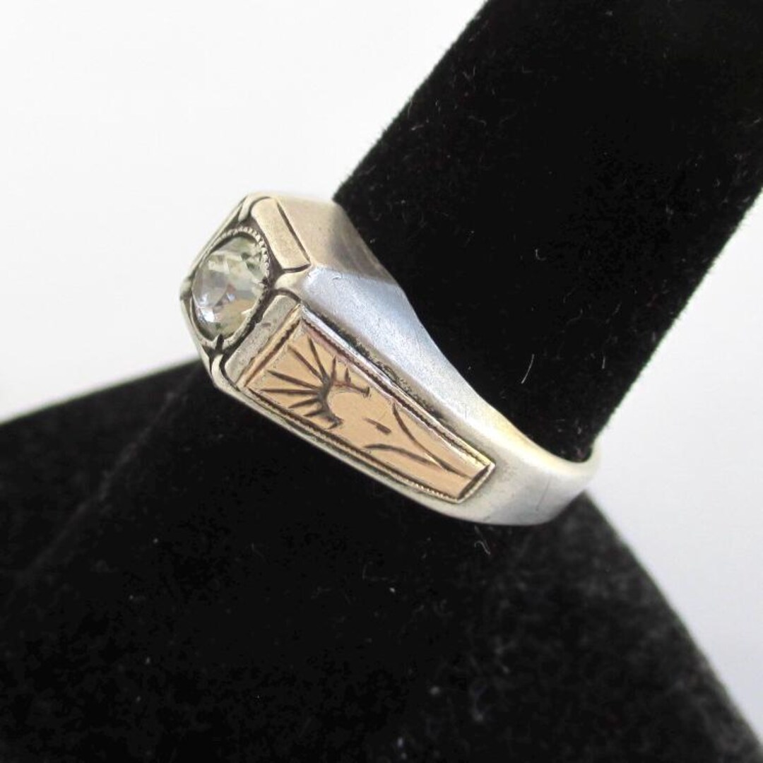 Sterling Silver & 10K Accent Ring W/ Colorless Stone - Vintage, Size 9 ...