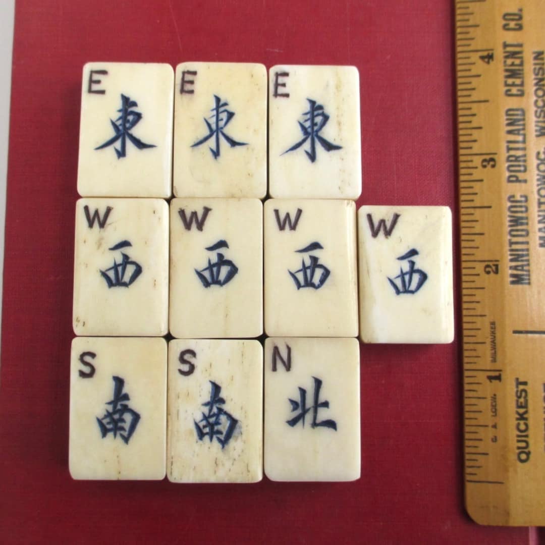 10 Mah Jong Wind Tiles Vintage / Antique Bone & Bamboo Ma Jiang ...