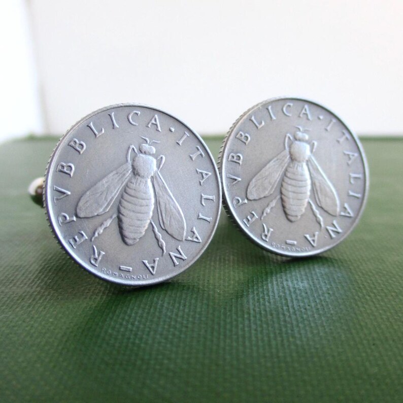 ITALY Bee Coin Cuff Links - Repurposed Vintage 1950's Italia 2 Lira ...