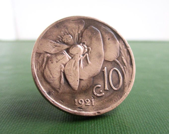 Bee & Flower Coin Tie Tack / Lapel Pin - Repurposed Vintage 1920's ...
