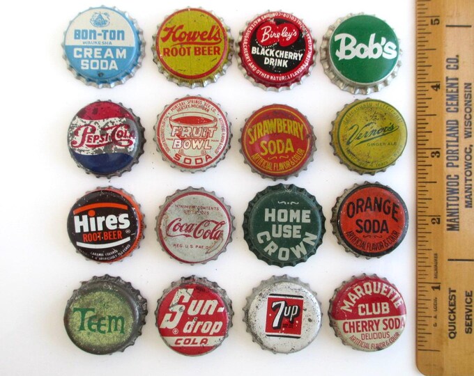 16 Different Soda Bottle Caps W/ Cork Backs - Vintage, Nice Variety Lot ...