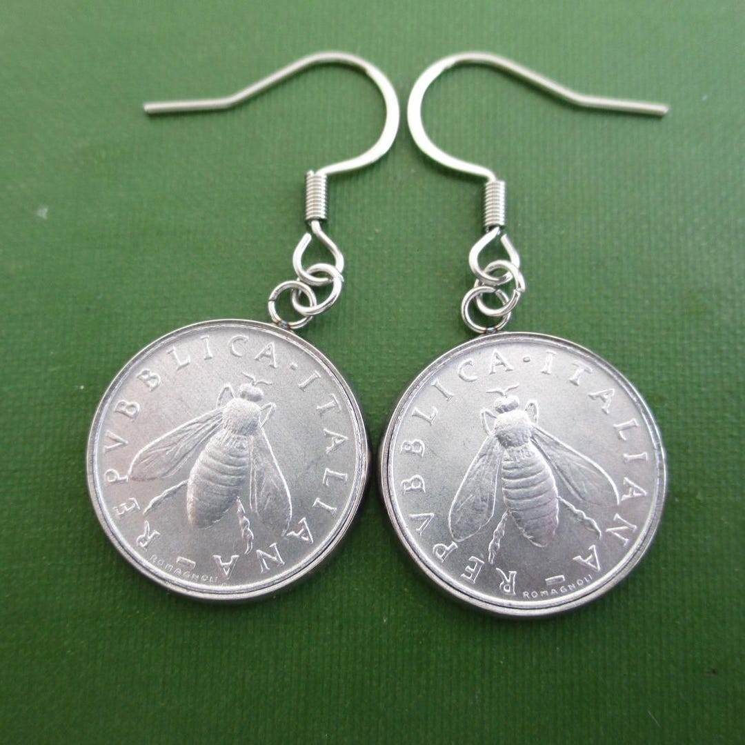 ITALY Coin Pierced Earrings - Repurposed Vintage 1950's Italia 2 Lira ...