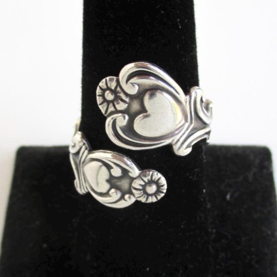 Avon Sterling Silver Bypass Ring - Treasured Heart, Vintage Adjustable ...