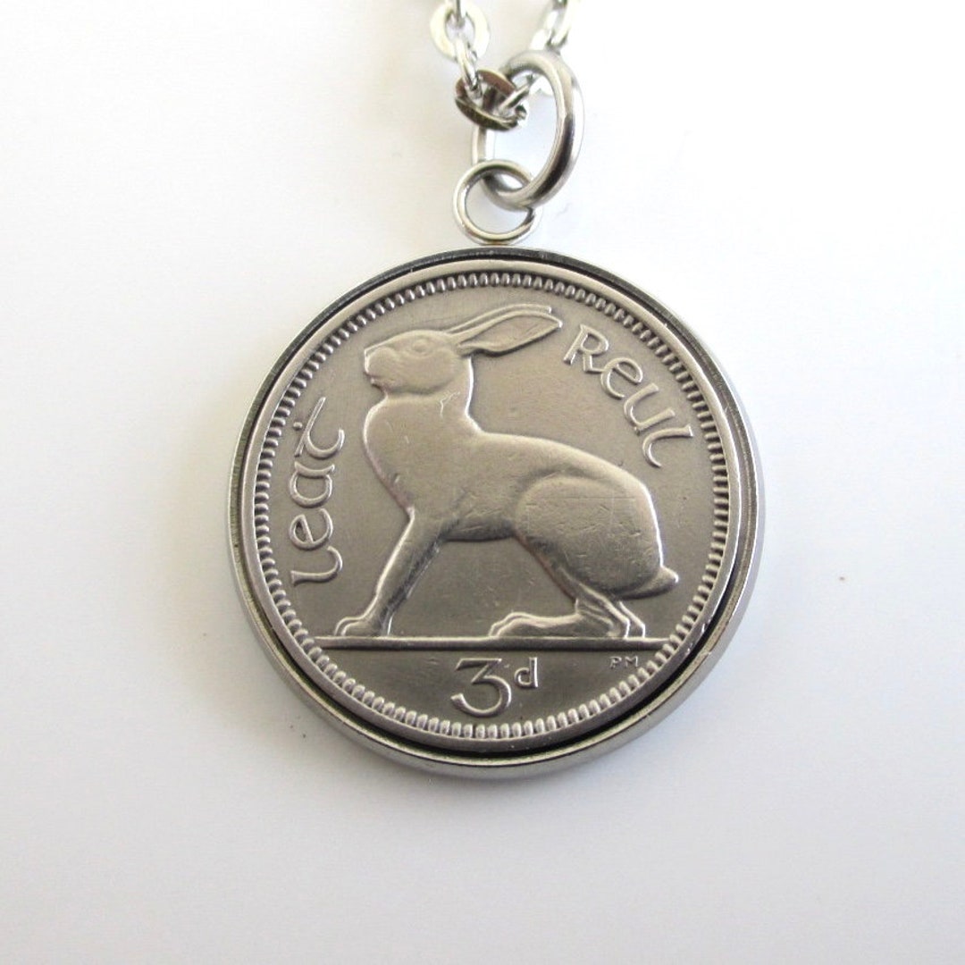 Irish Lucky Rabbit Coin Pendant Necklace Repurposed Vintage - Etsy