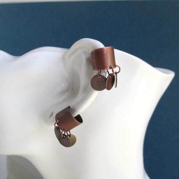 2 Copper Tone Ear Cuffs Antiqued Copper Over Solid Brass - Etsy