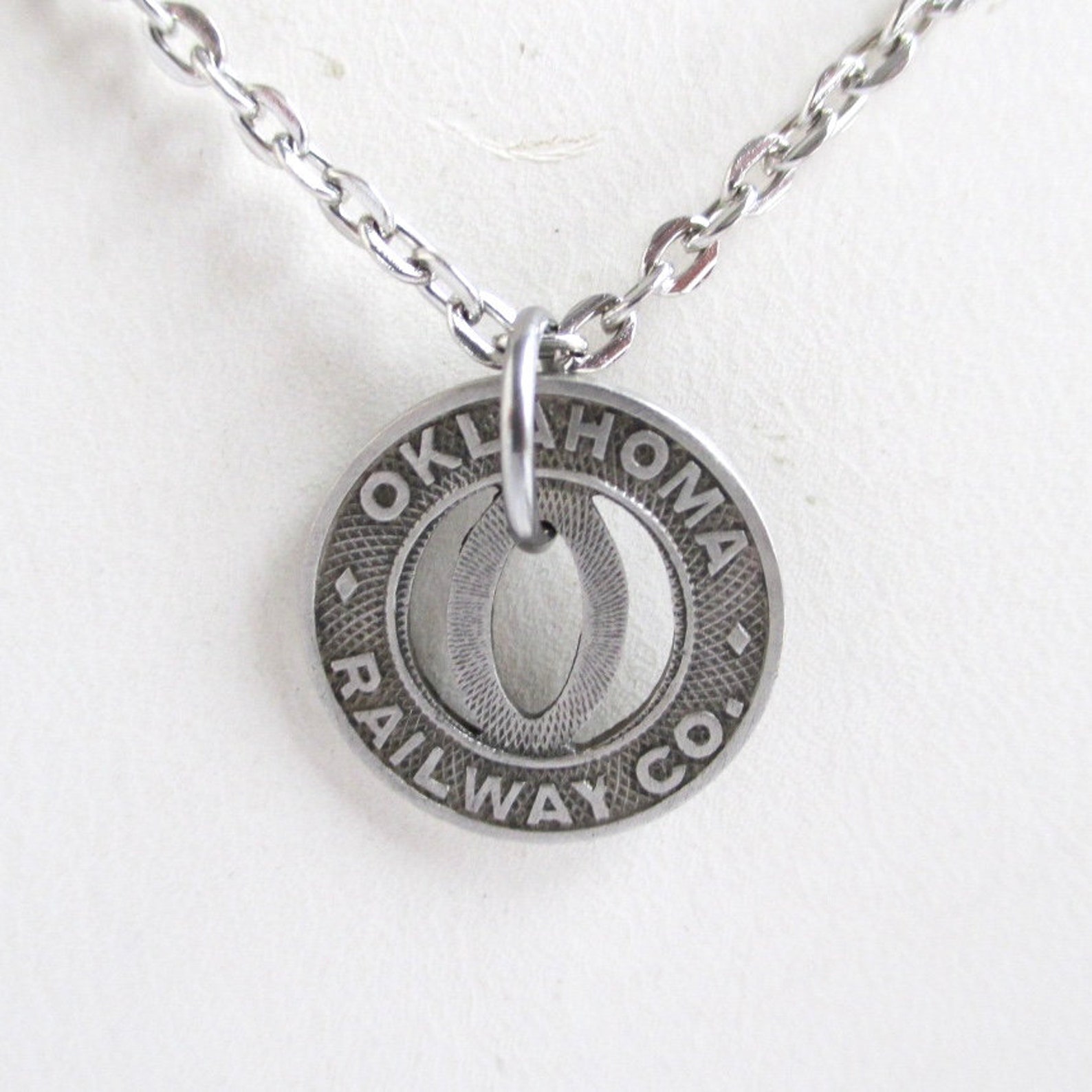 OKLAHOMA Railway Token Pendant Necklace Repurposed Vintage - Etsy