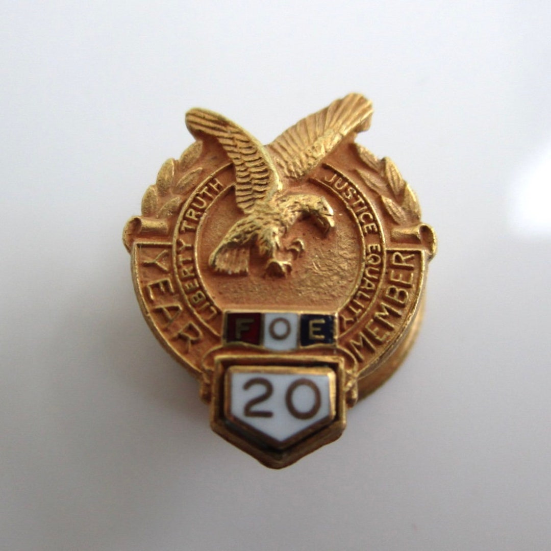 10K Gold Filled FOE Fraternal Order of Eagles 20 Year Lapel Pin / Screw ...