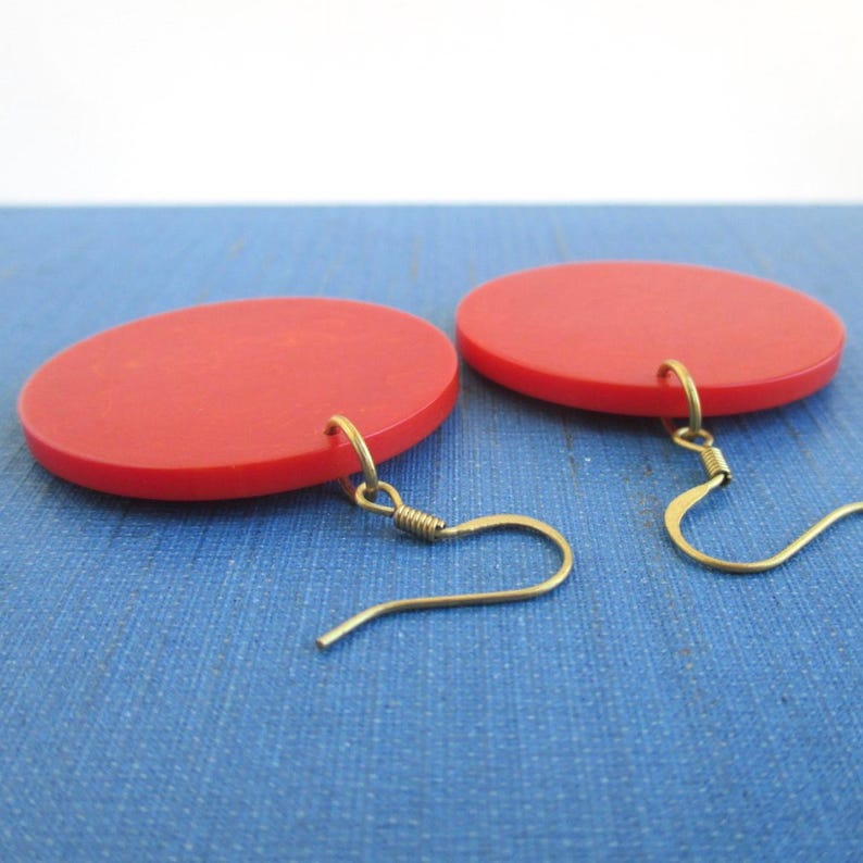 Lg Red Bakelite Pierced Earrings W/ Solid Brass Hardware - Vintage ...